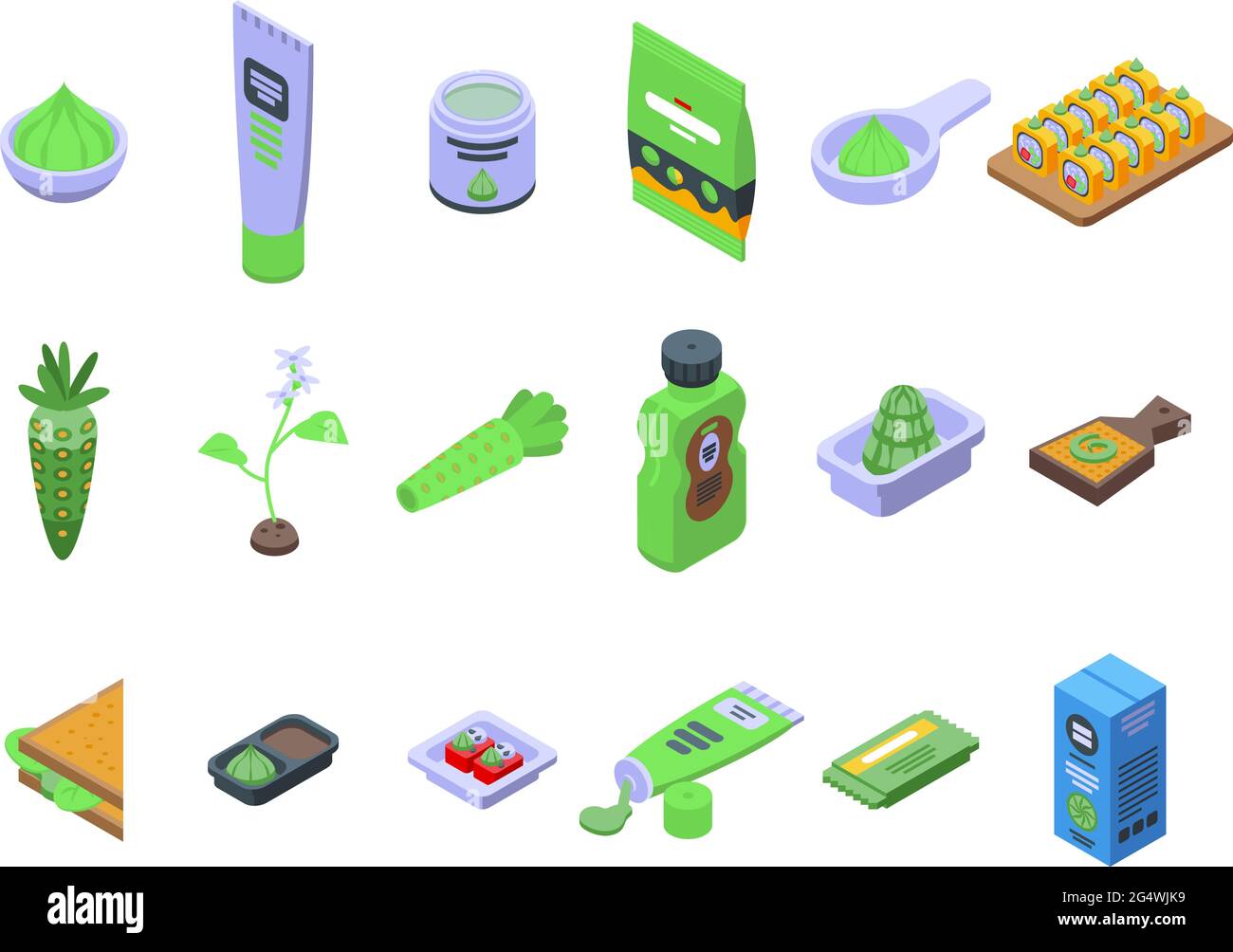 Wasabi icons set. Isometric set of wasabi vector icons for web design ...