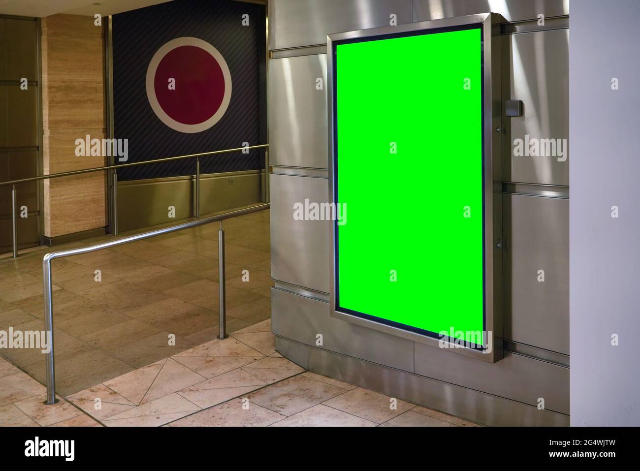 Wall with light display ad board - green color advertisement mock up ...