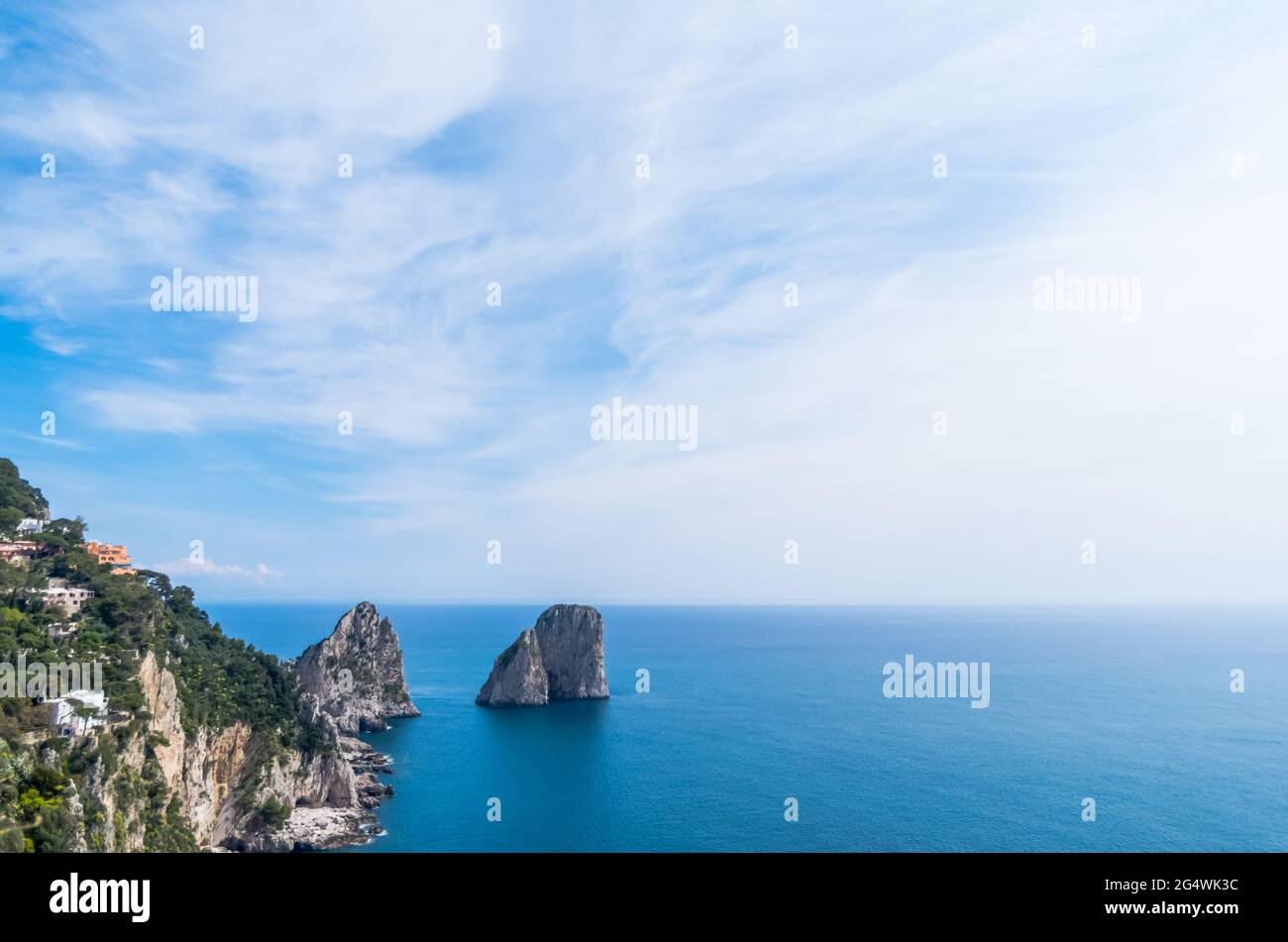 Faraglioni rocks visible from Giardini di Augusto in Capri, Italy Stock ...