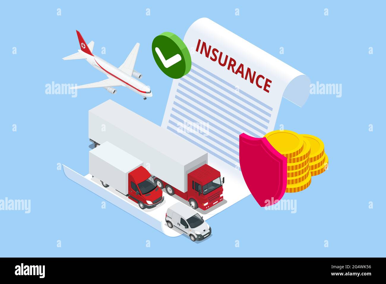 Isometric insurance policy concept. Air cargo trucking transportation ...