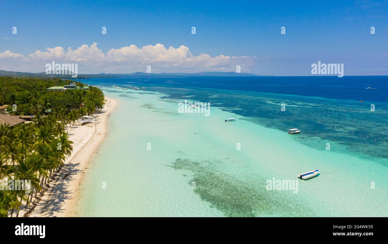 Beautiful tropical beach and turquoise water view from above. Panglao ...