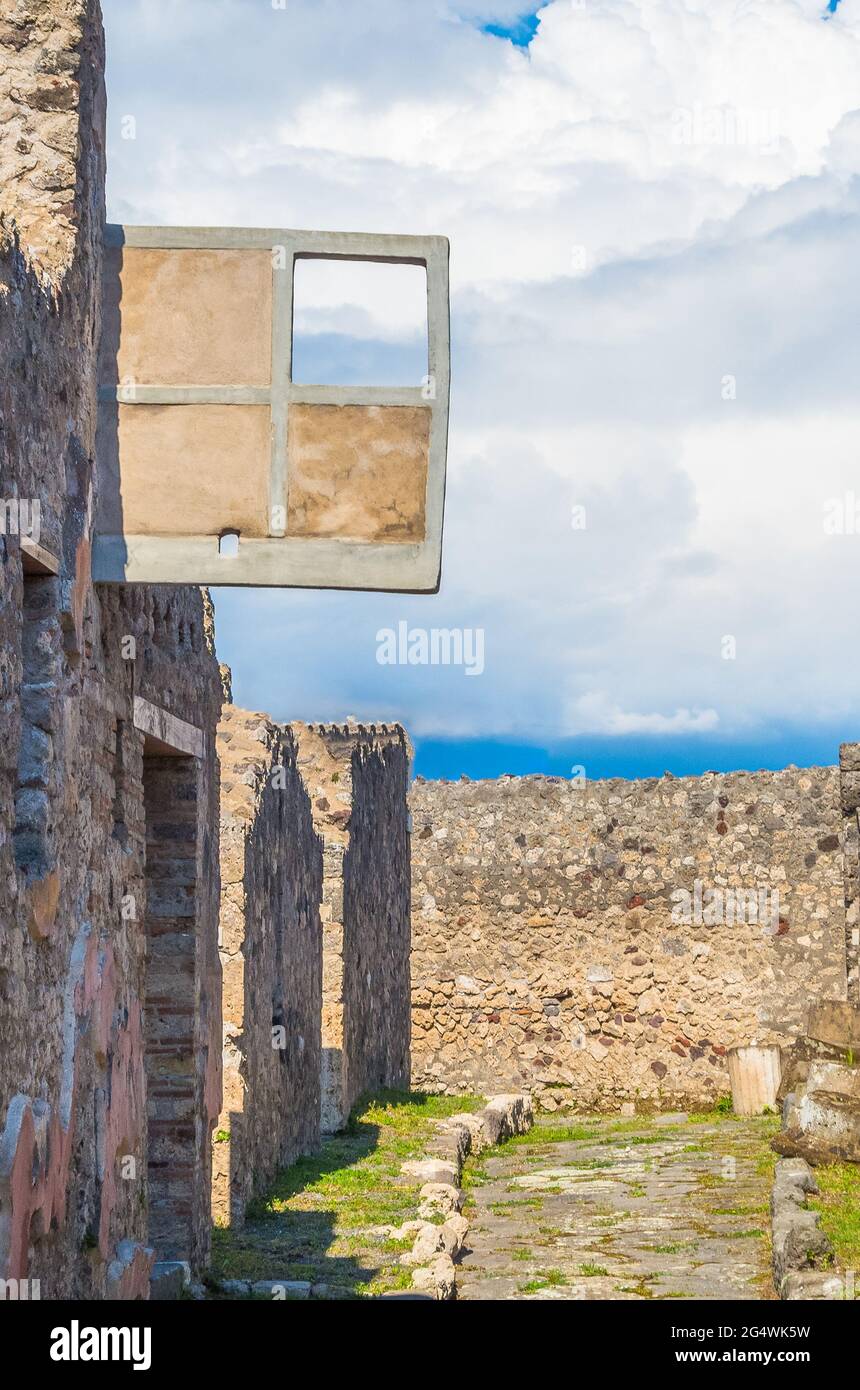 The window from the Ancient Roman ruins in the archaeological site of ...