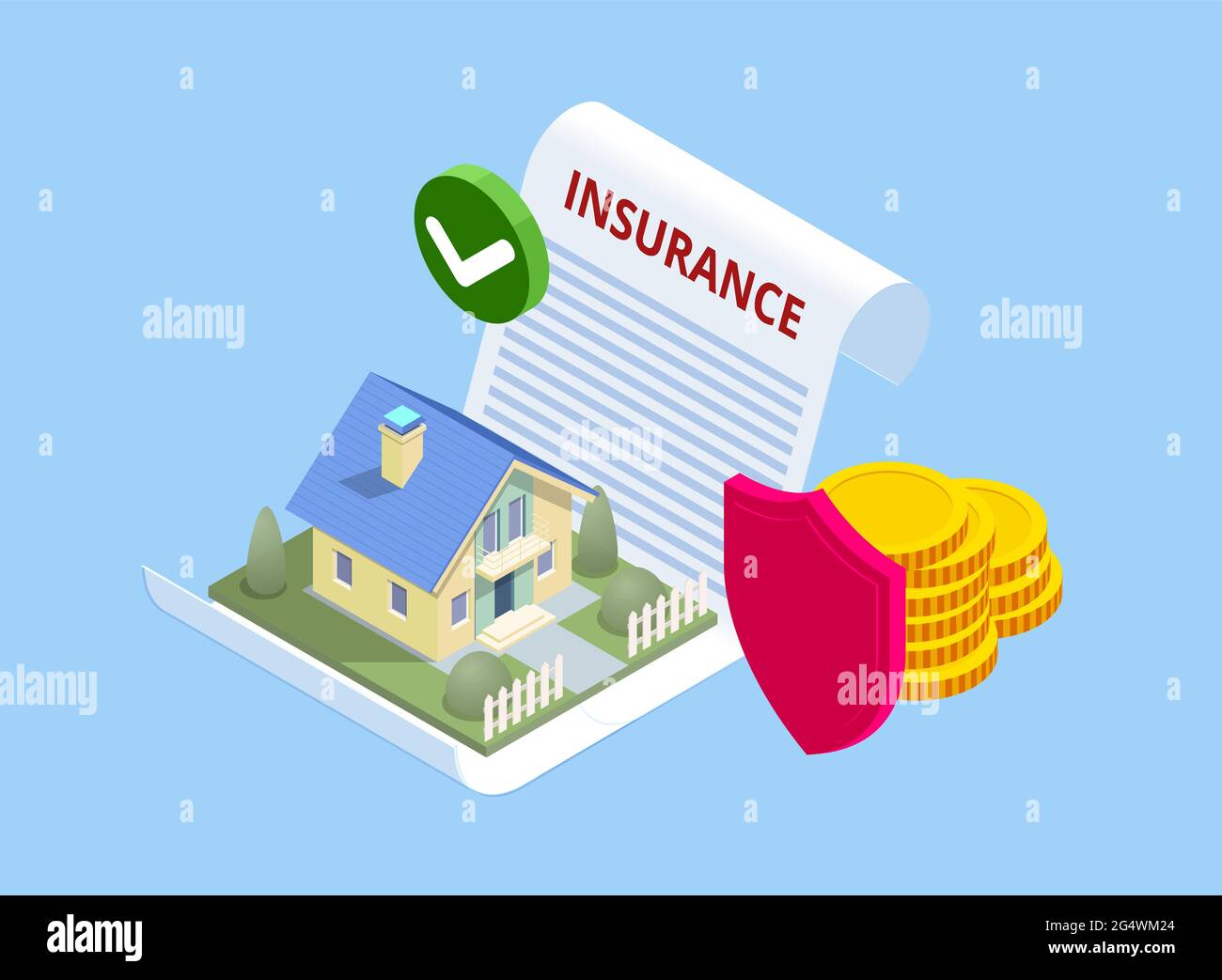 Isometric house insurance policy concept. House insurance business ...
