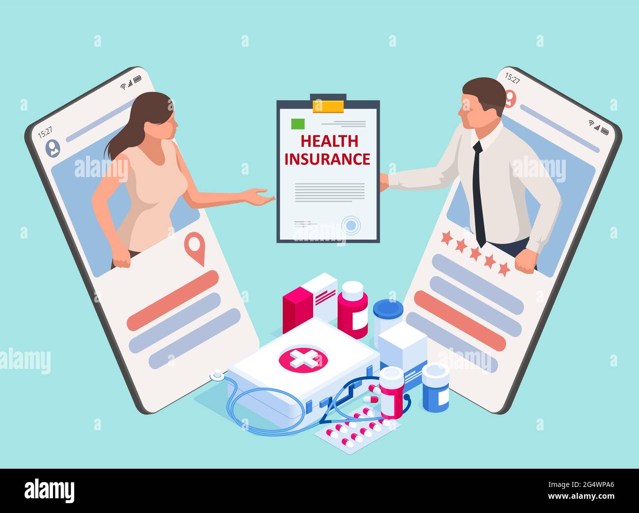 Isometric Health insurance concept. Healthcare, finance and medical ...