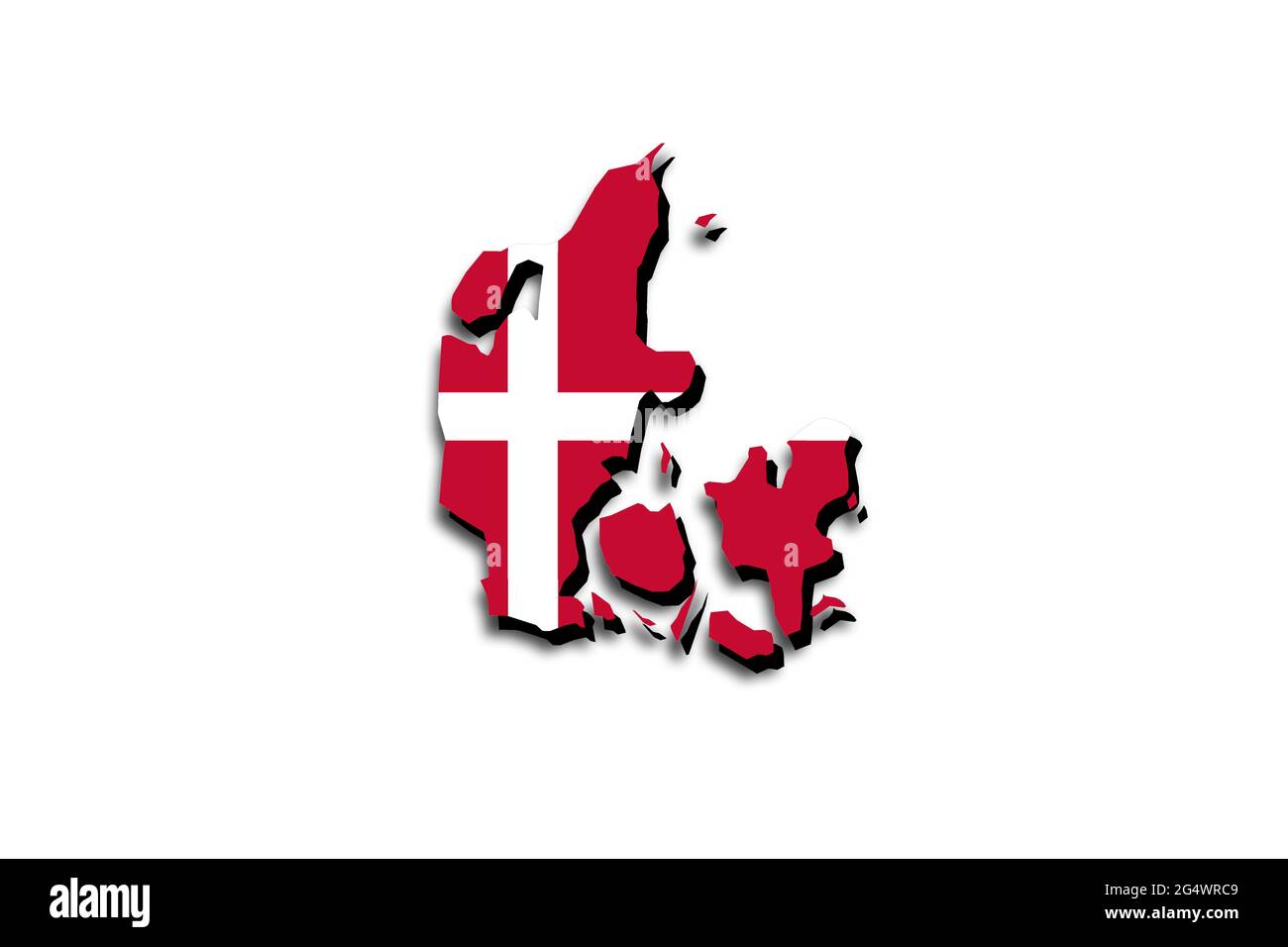 Outline map of Denmark with the national flag superimposed over the ...