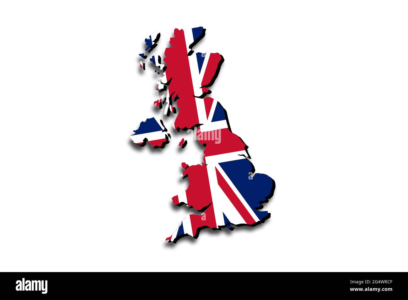Outline map of United Kingdom with the national flag superimposed over ...