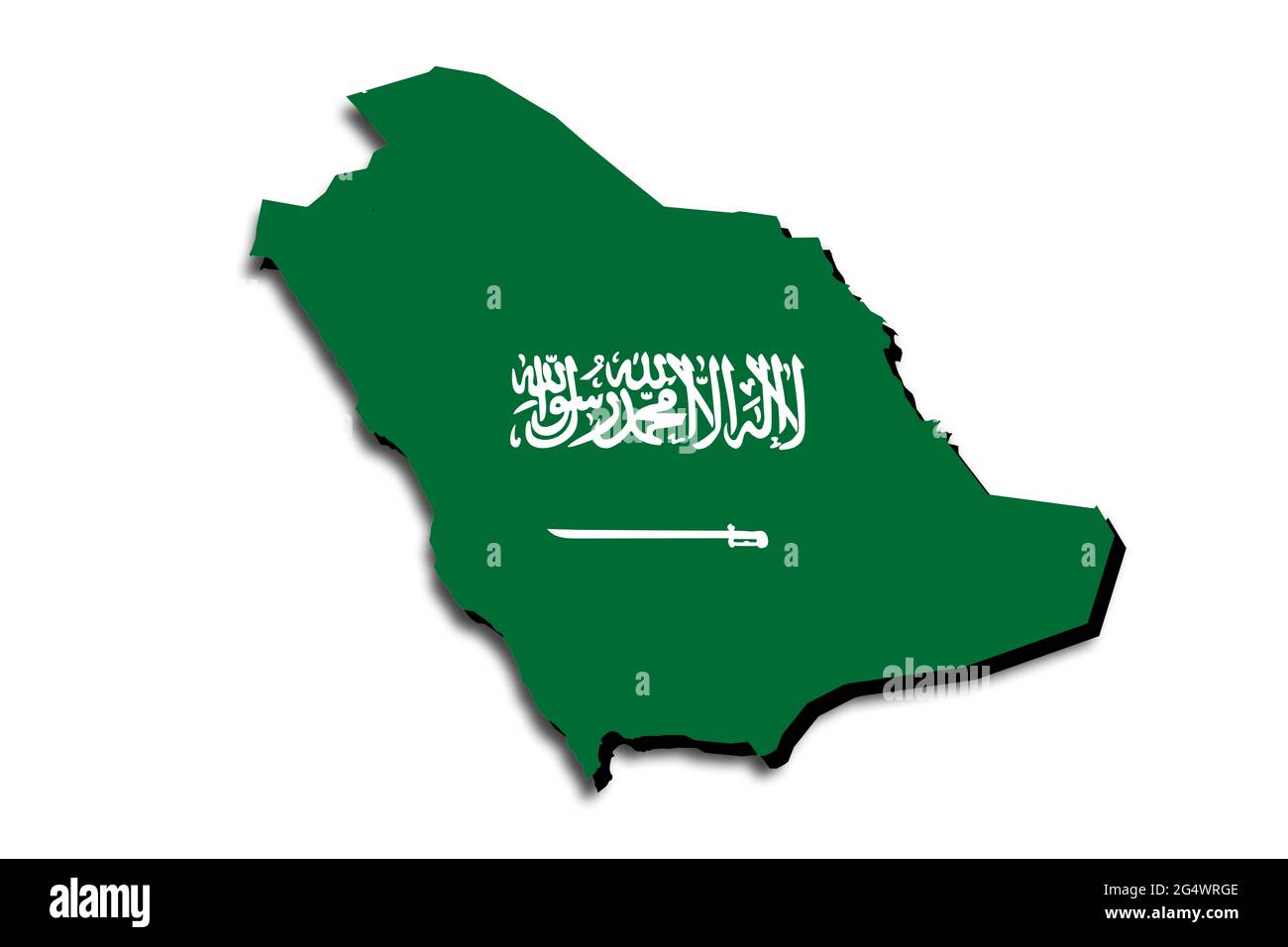 Outline map of Saudi Arabia with the national flag superimposed over ...