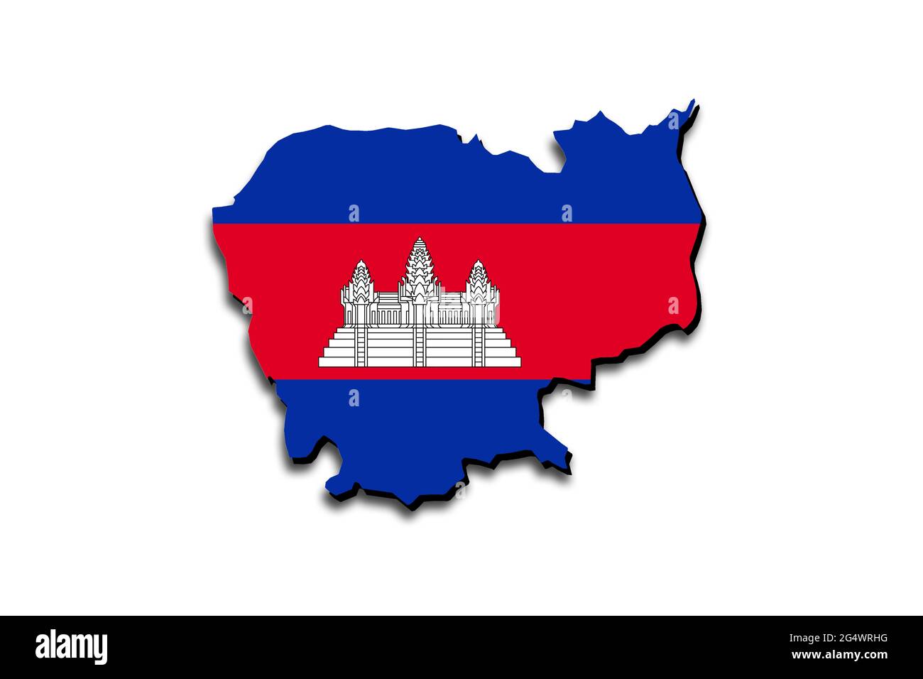 Outline map of Cambodia with the national flag superimposed over the ...