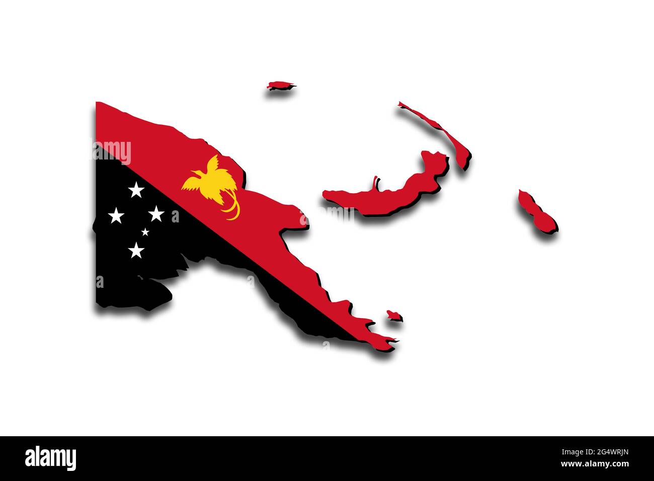 Outline map of Papua New Guinea with the national flag superimposed ...