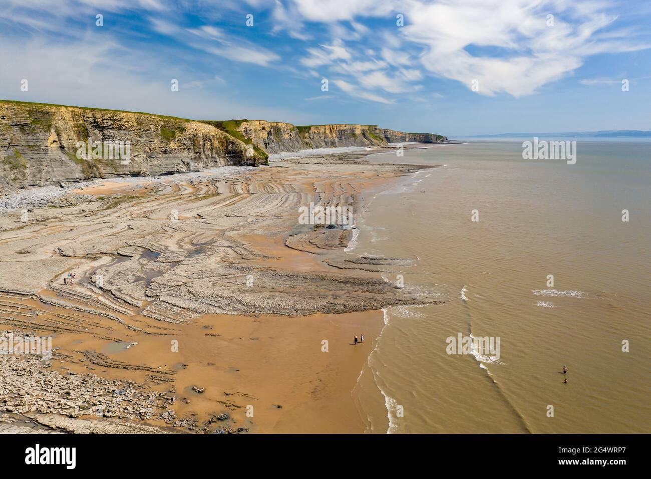 Aerial view of spectacular coastal limestone cliffs and ocean at ...