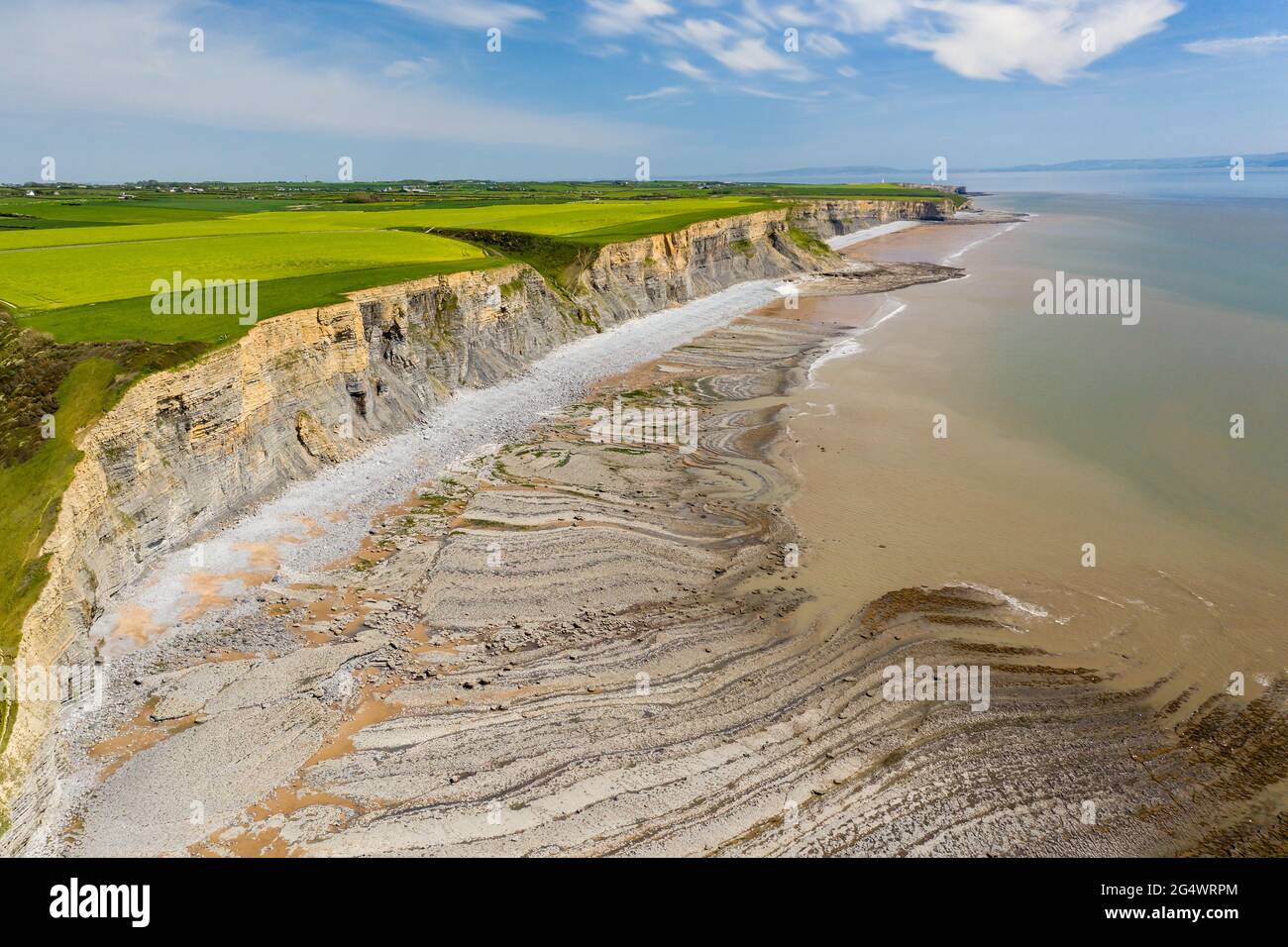 Aerial view of spectacular coastal limestone cliffs and ocean at ...