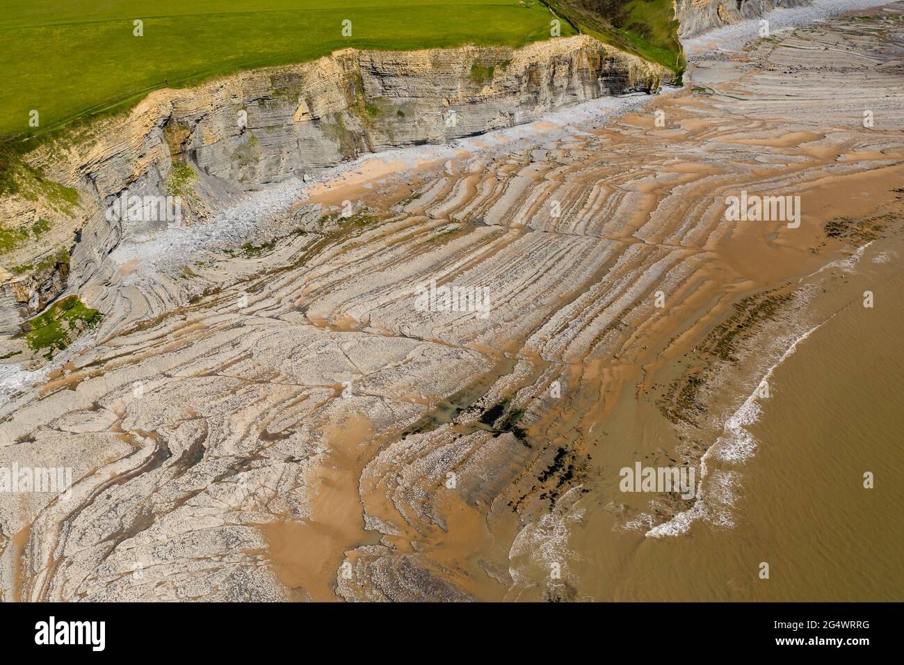 Aerial view of spectacular coastal limestone cliffs and ocean at ...