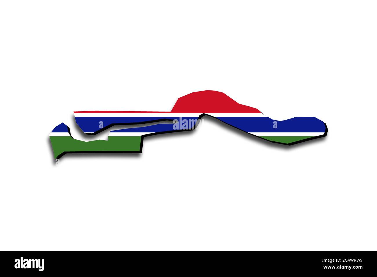 Outline map of Gambia with the national flag superimposed over the ...