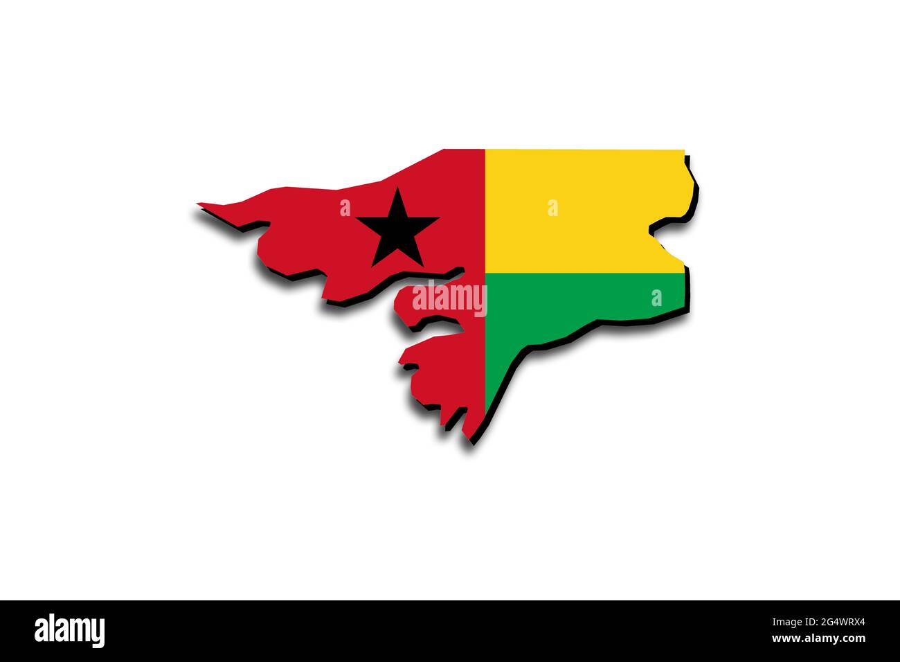 Outline map of Guinea-Bissau with the national flag superimposed over the country. 3D graphics ...