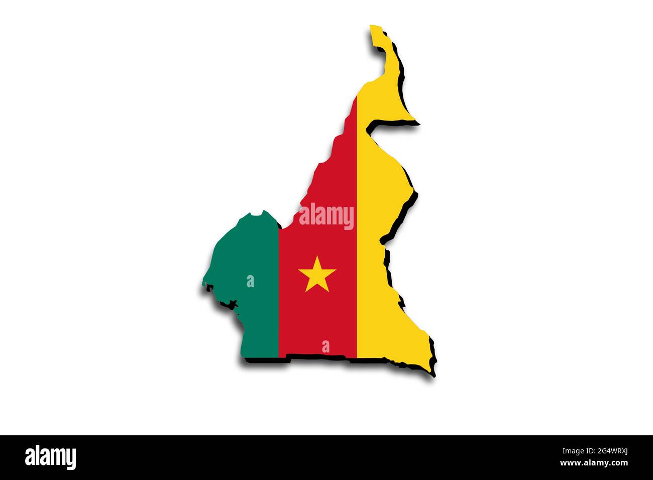 Outline map of Cameroon with the national flag superimposed over the ...