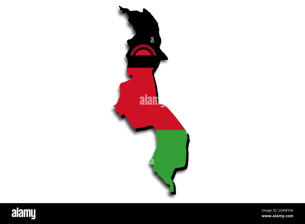 Outline Map Of Malawi With The National Flag Superimposed Over The