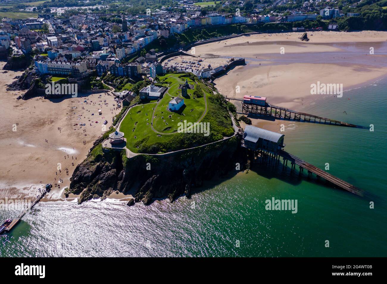 Aerial view of the beac and park in the Welsh town of Tenby Stock Photo ...