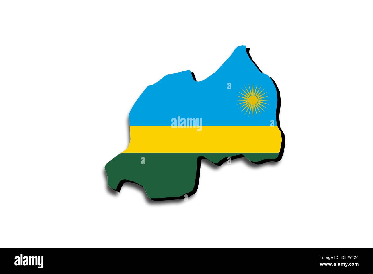 Outline map of Rwanda with the national flag superimposed over the ...