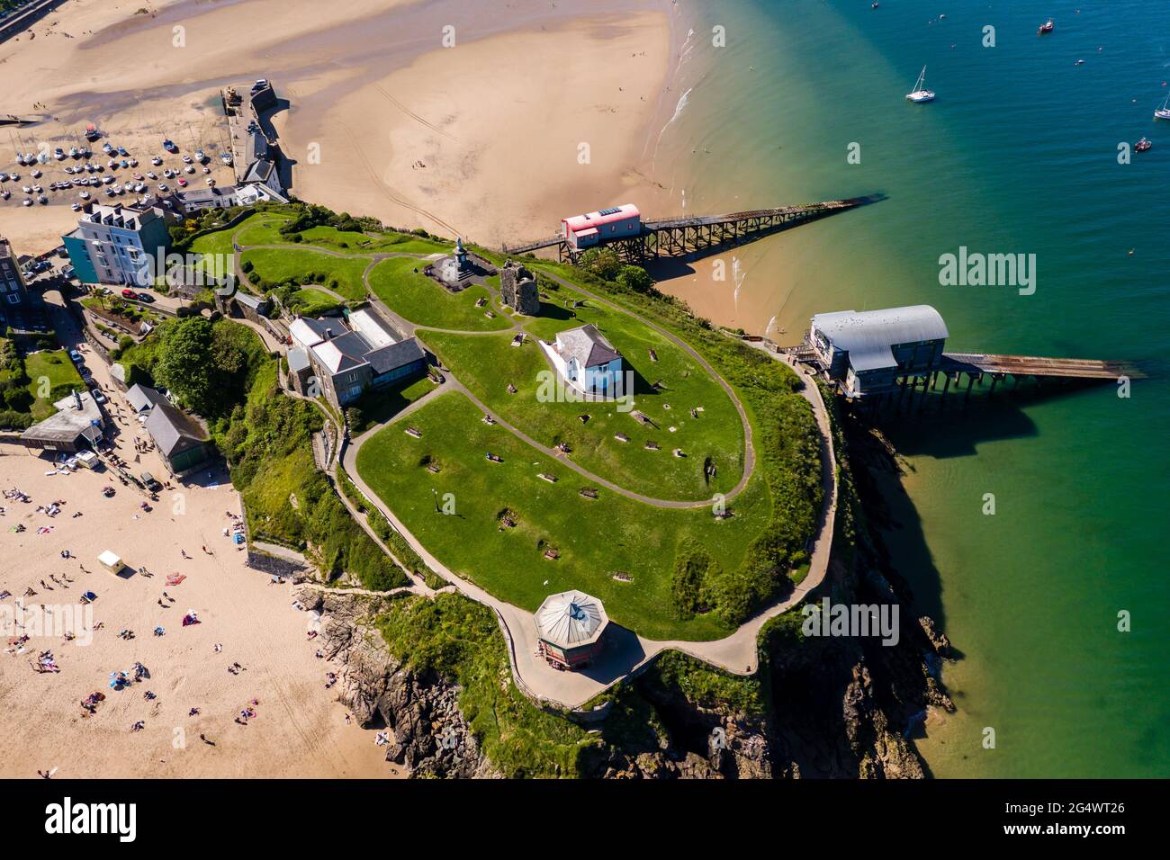 Aerial view of the beac and park in the Welsh town of Tenby Stock Photo ...