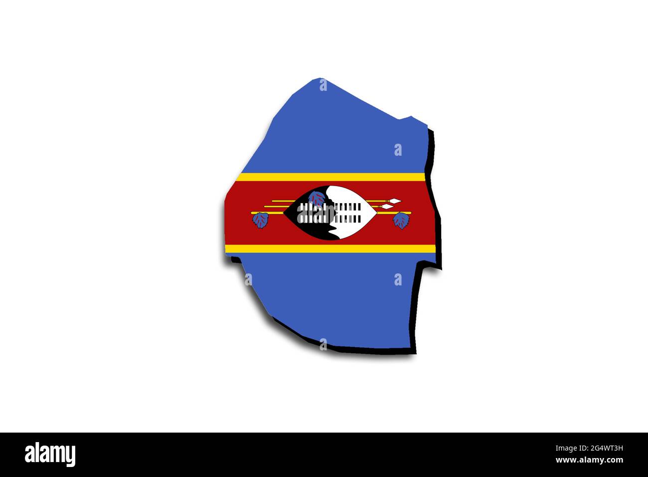 Outline map of Swaziland with the national flag superimposed over the ...