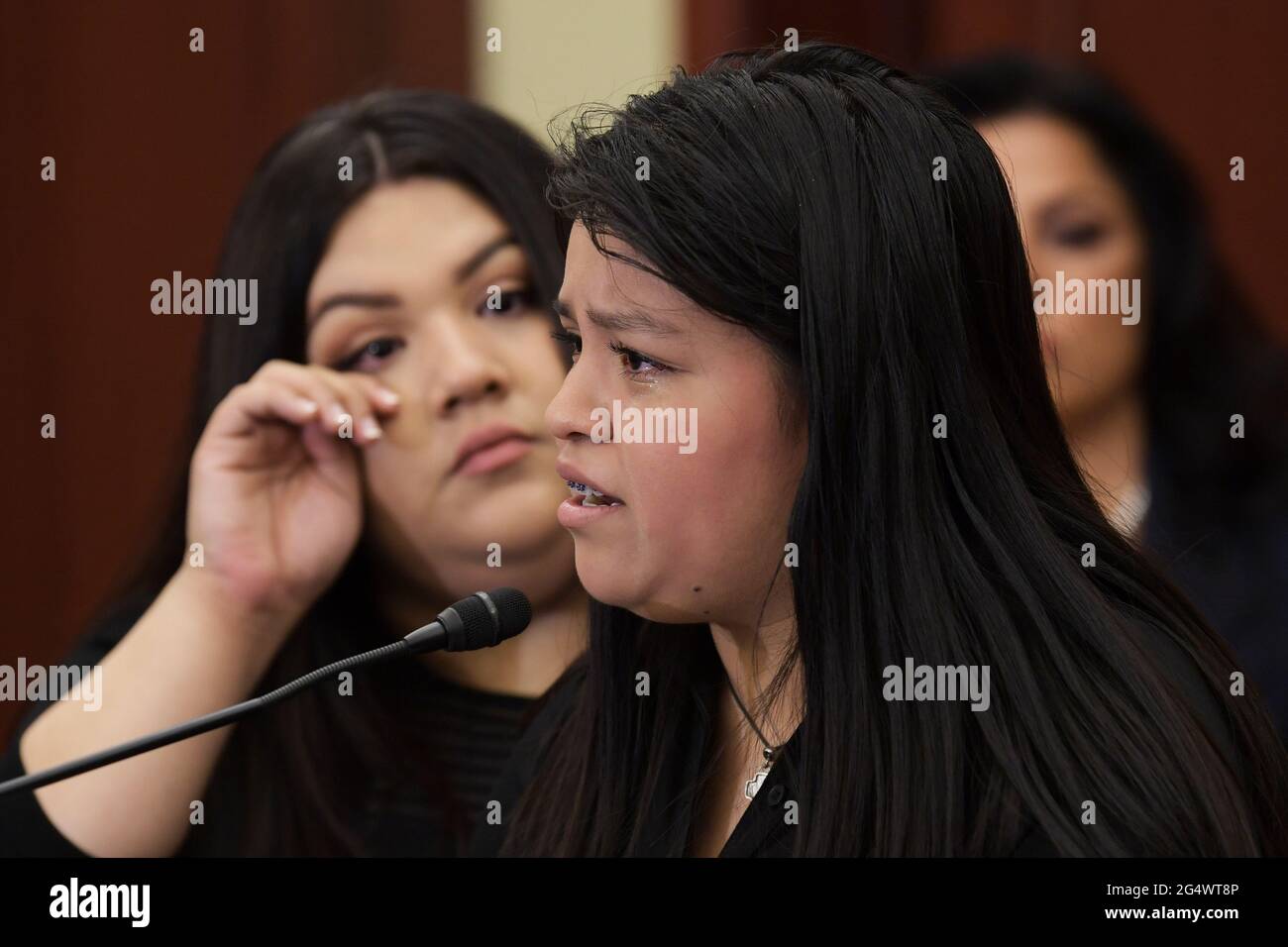 Vanessa's mother Lupe Guillen(right) and her sister Mayra Guillen(left) attend a press ...