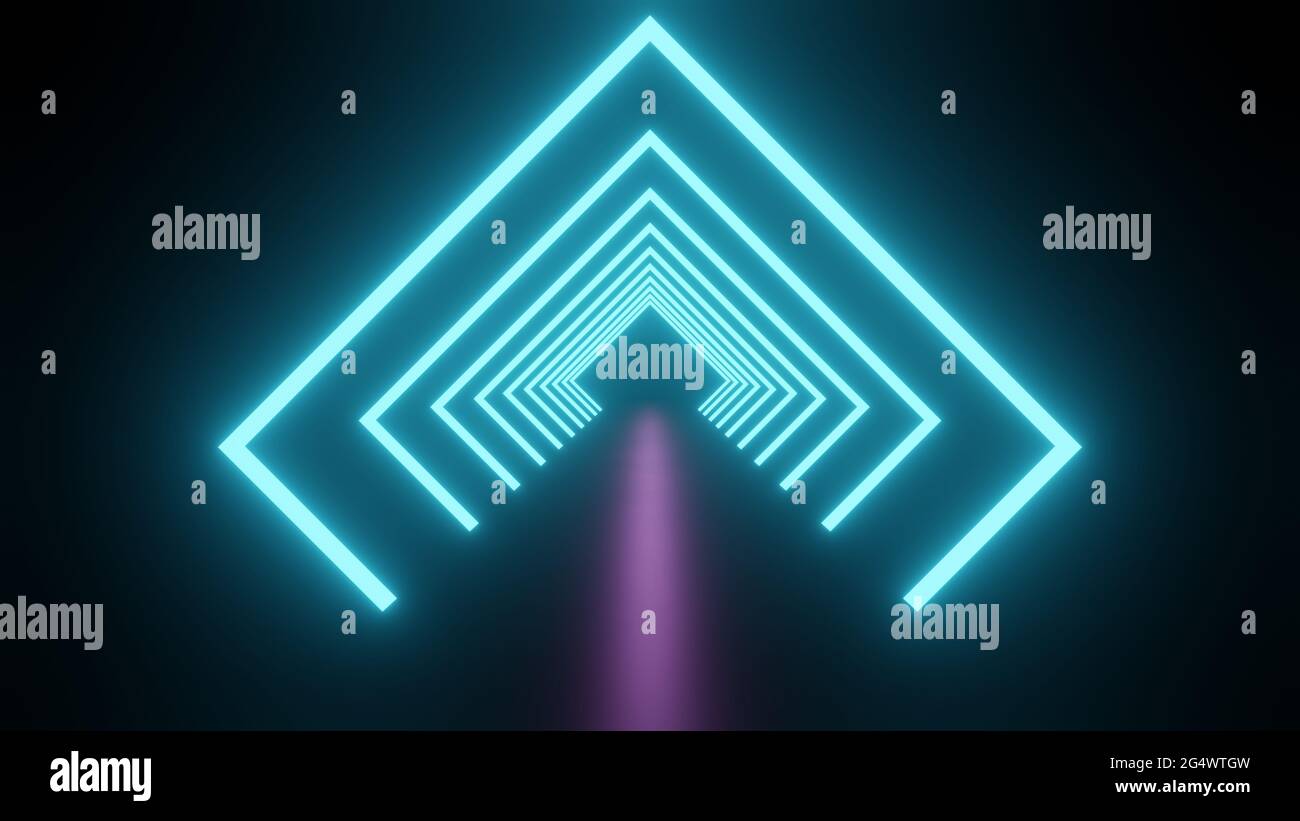 3D render of a tunnel with glowing geometric neon lights Stock Photo ...