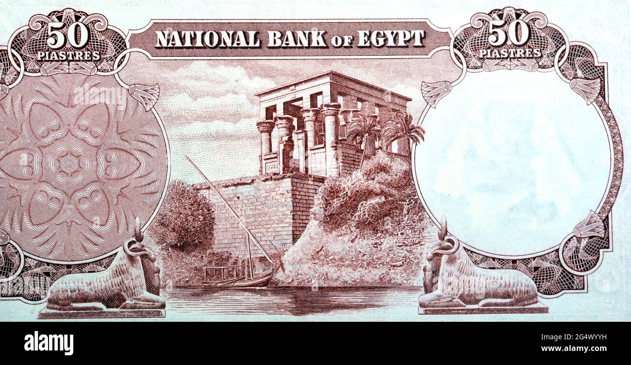 Reverse side of an old 50 Egyptian piasters, fifty piasters with an ...