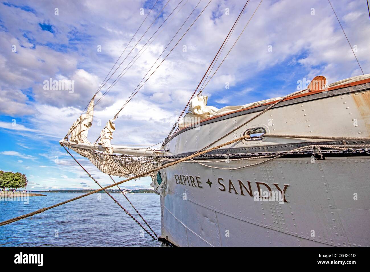 Empire Sandy docked at the Tall Ships Festival. Sunny day on calm water ...