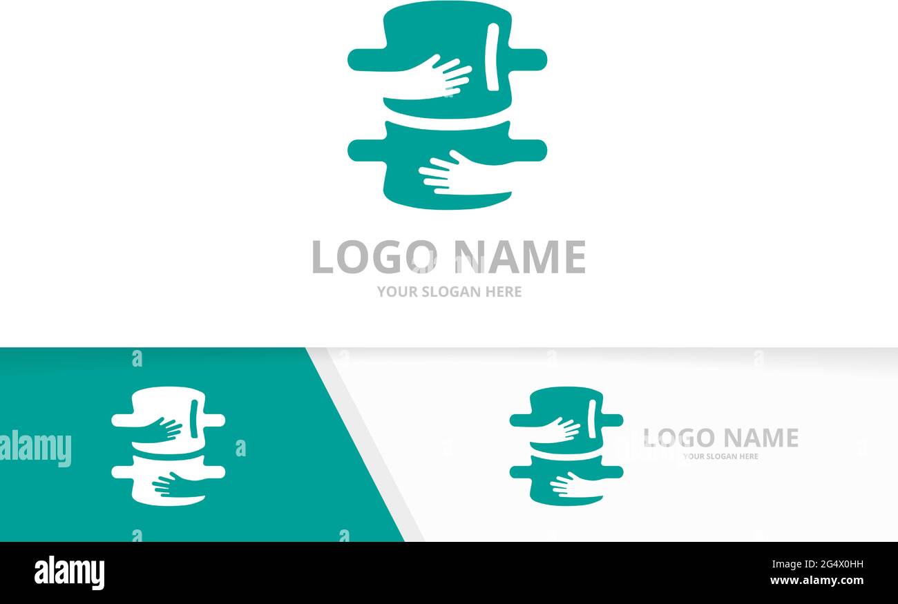 Vector spine and embrace logo combination. Vertebral column and hands ...