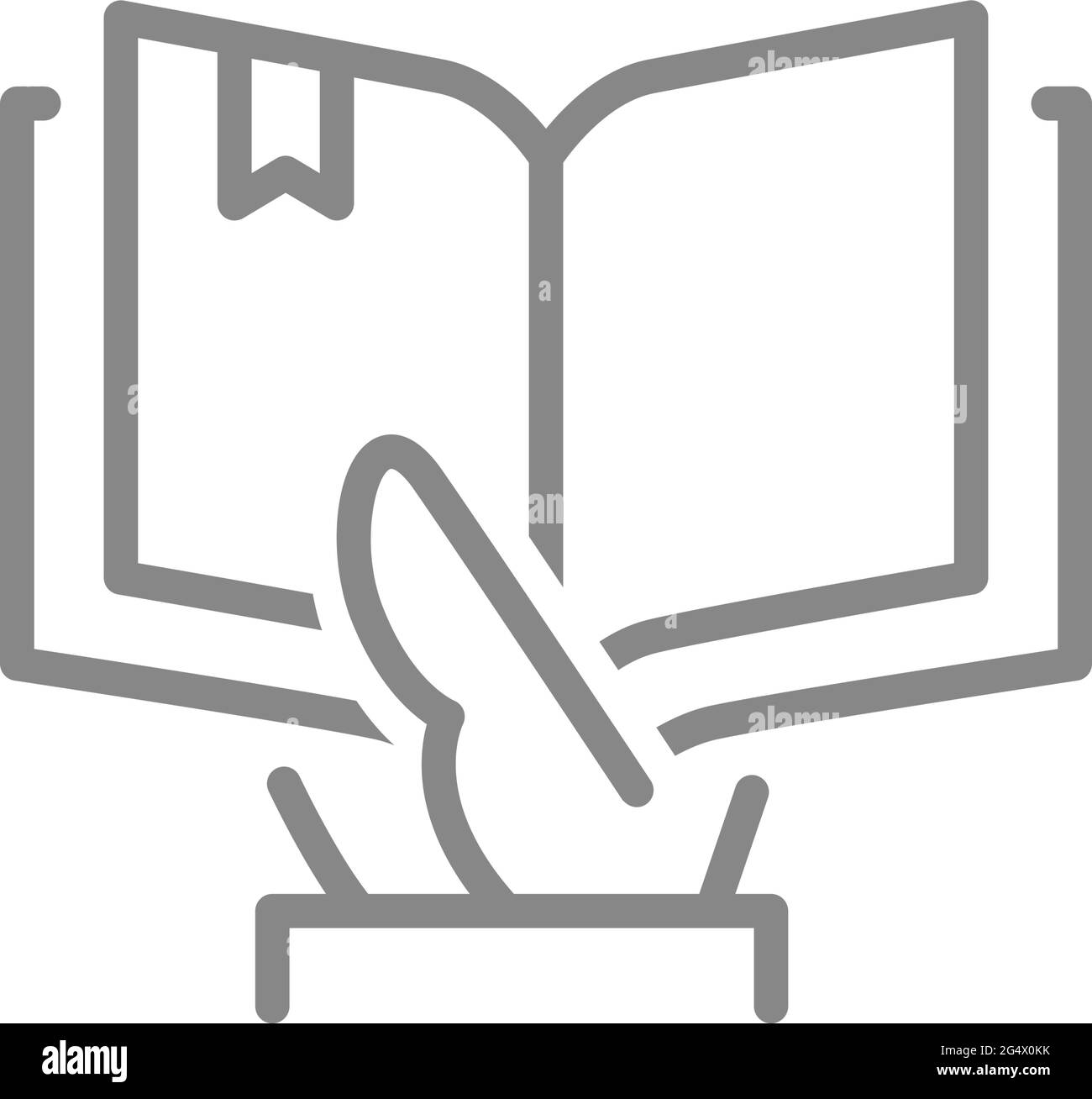 Hand holds a open book line icon. Reading, college education symbol ...