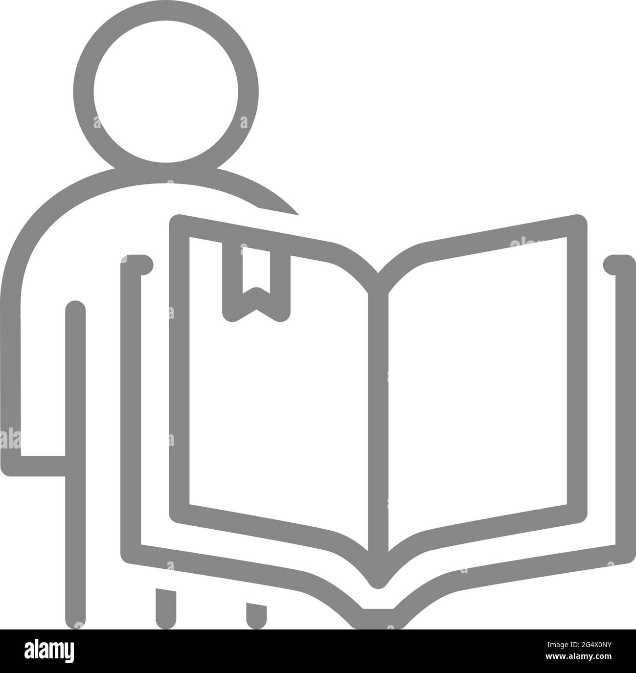 Open book with human line icon. Bookstore, education course symbol ...