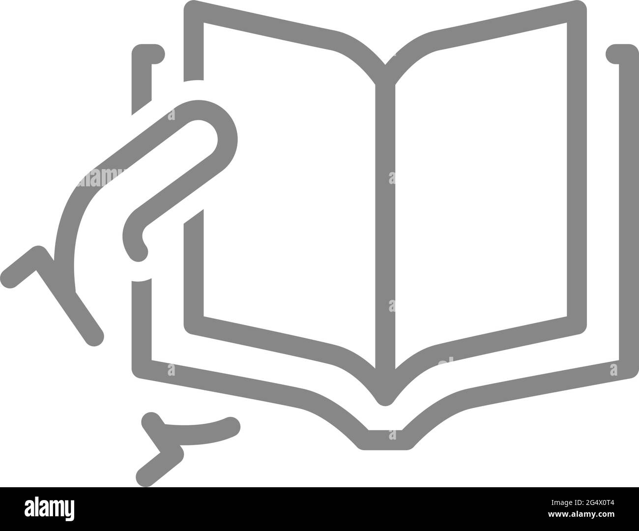 Hand holds a open book line icon. Encyclopedia reading, college ...