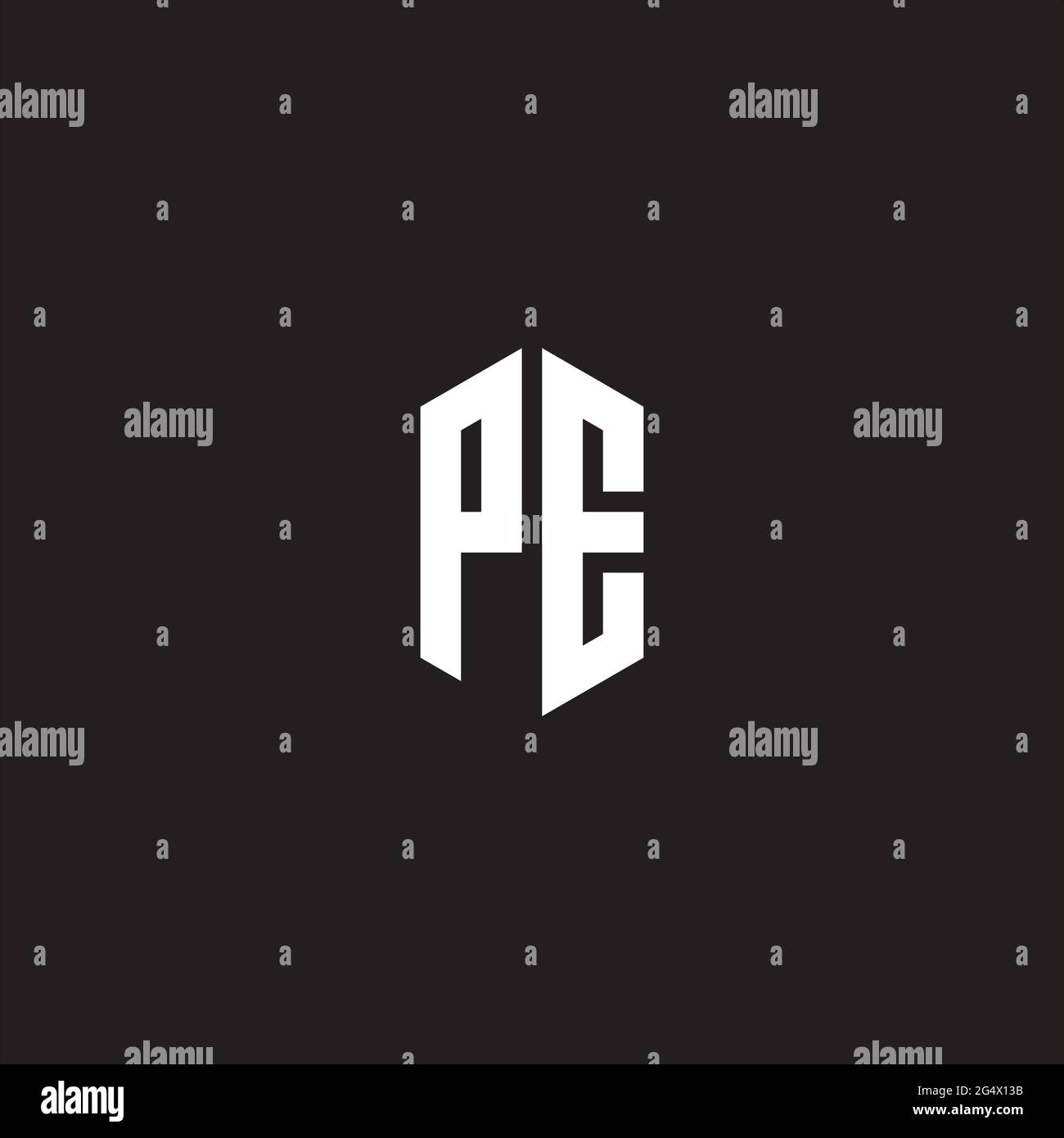 PE Logo monogram with hexagon shape style design template isolated on ...