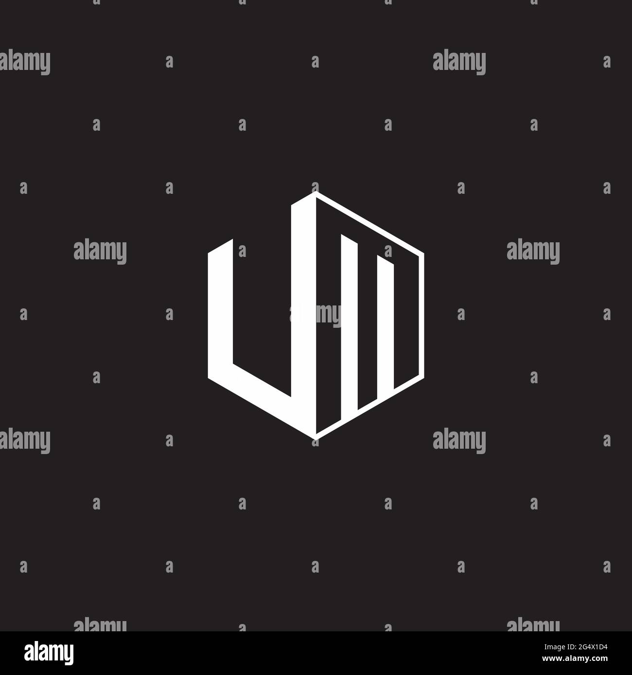 UM U M MU Logo monogram hexagon with black background negative space ...