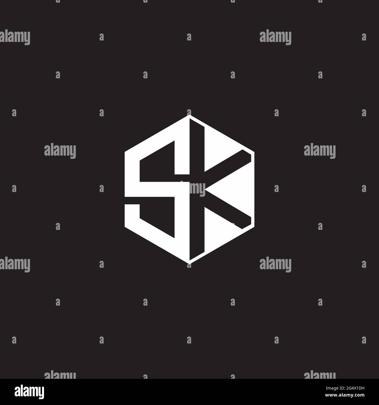 SK S K KS Logo monogram hexagon with black background negative space ...
