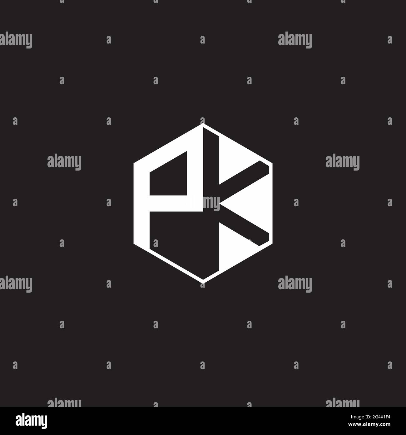 PK P K KP Logo monogram hexagon with black background negative space ...