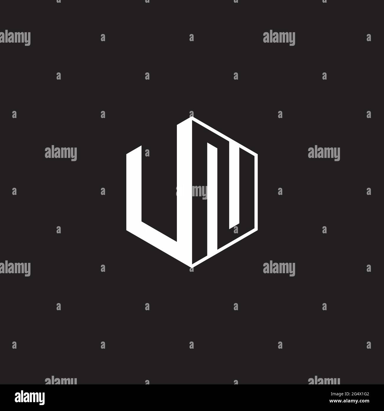 UN U N NU Logo monogram hexagon with black background negative space ...