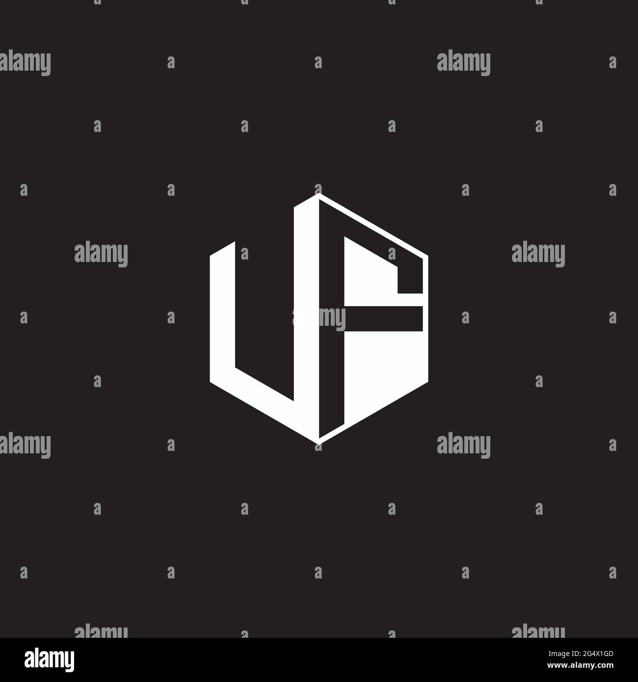UF U F FU Logo monogram hexagon with black background negative space ...