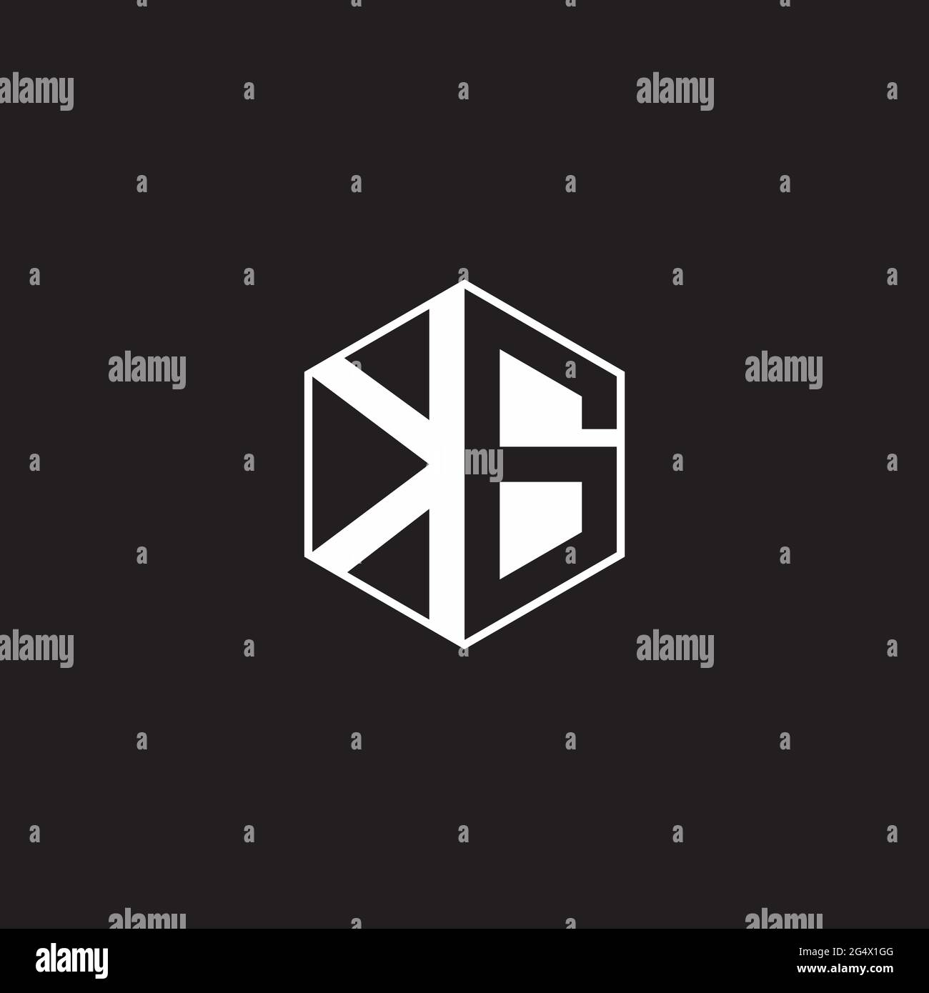 KG K G GK Logo monogram hexagon with black background negative space ...