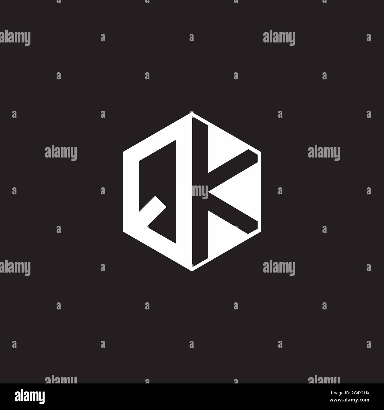 QK Q K KQ Logo monogram hexagon with black background negative space ...