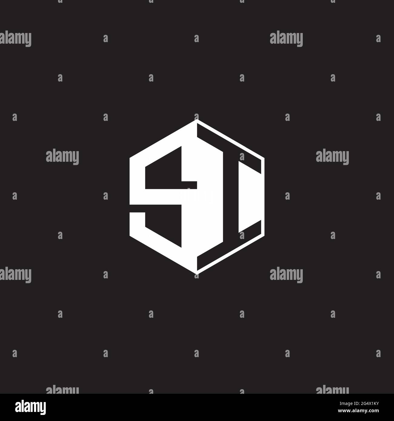SI S I IS Logo monogram hexagon with black background negative space ...