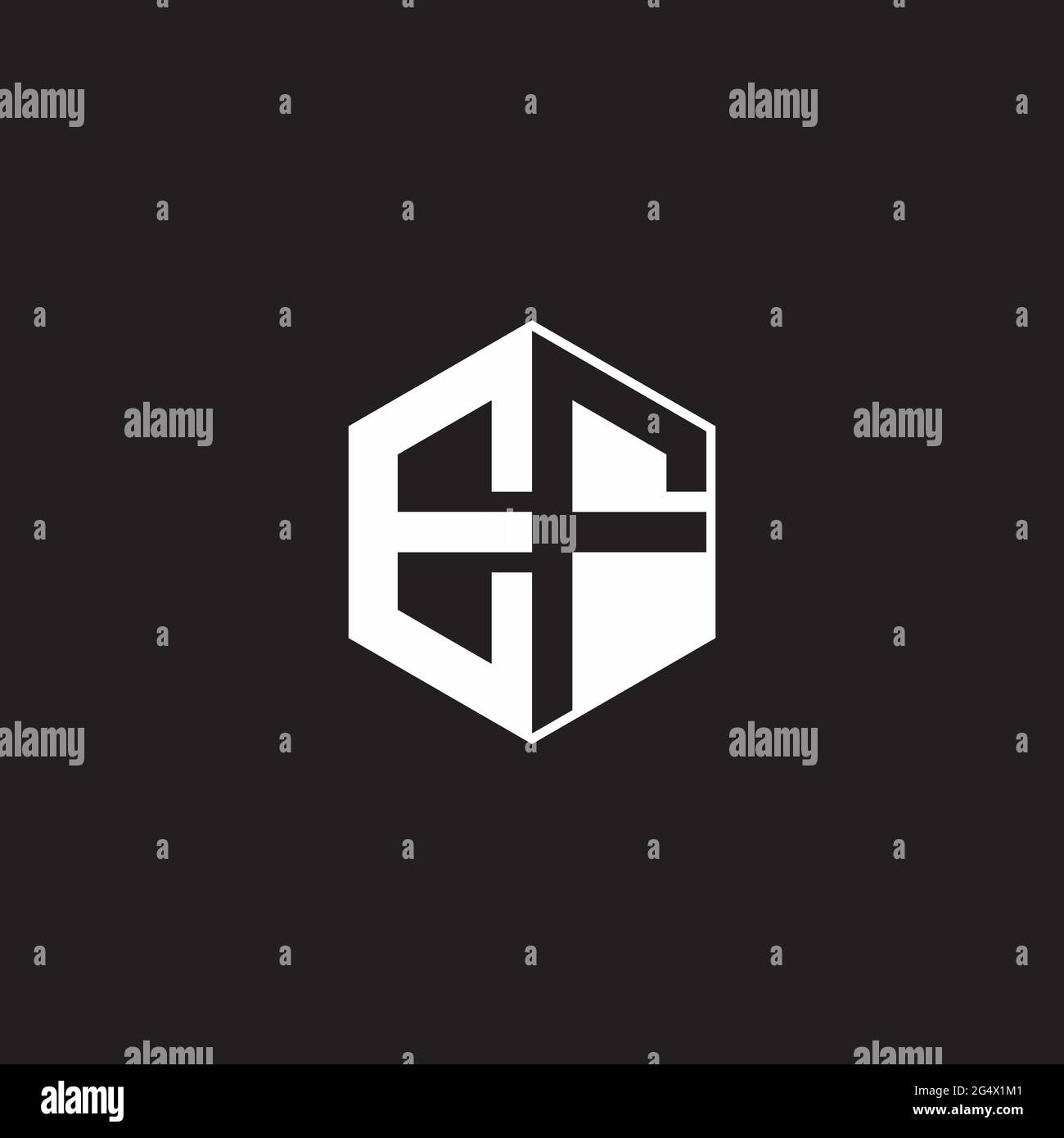 EF E F FE Logo monogram hexagon with black background negative space ...