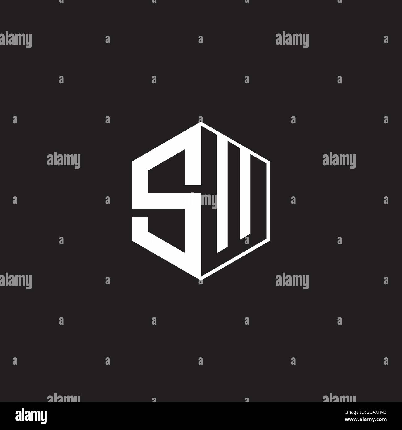 SW S W WS Logo monogram hexagon with black background negative space ...