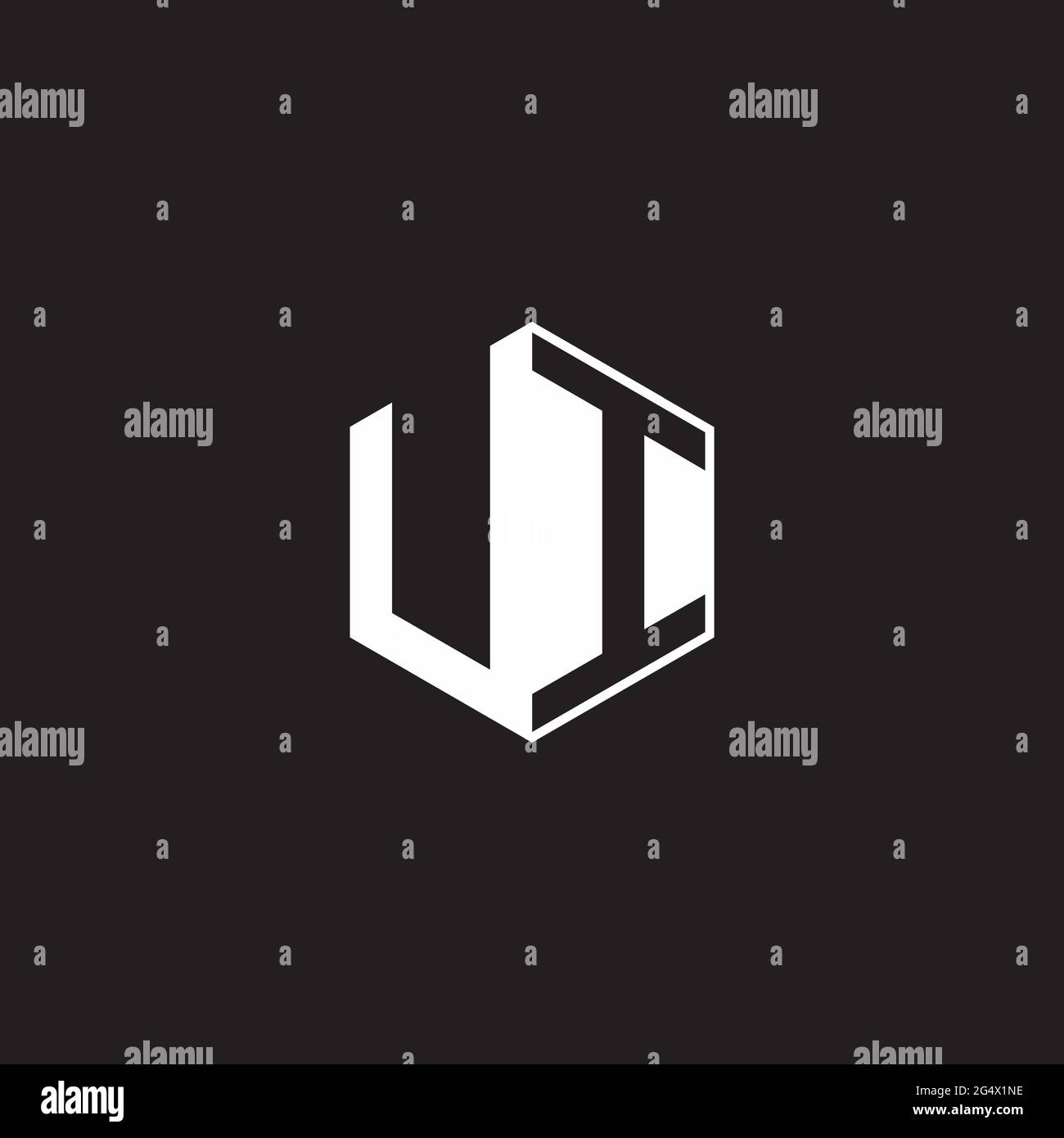 UI U I IU Logo monogram hexagon with black background negative space ...