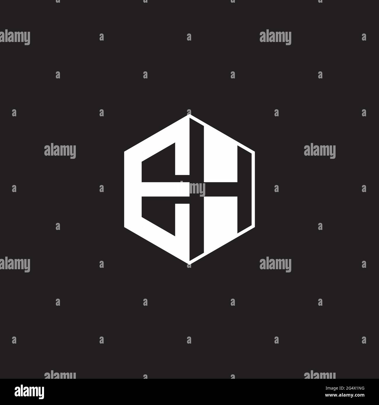 EH E H HE Logo monogram hexagon with black background negative space ...