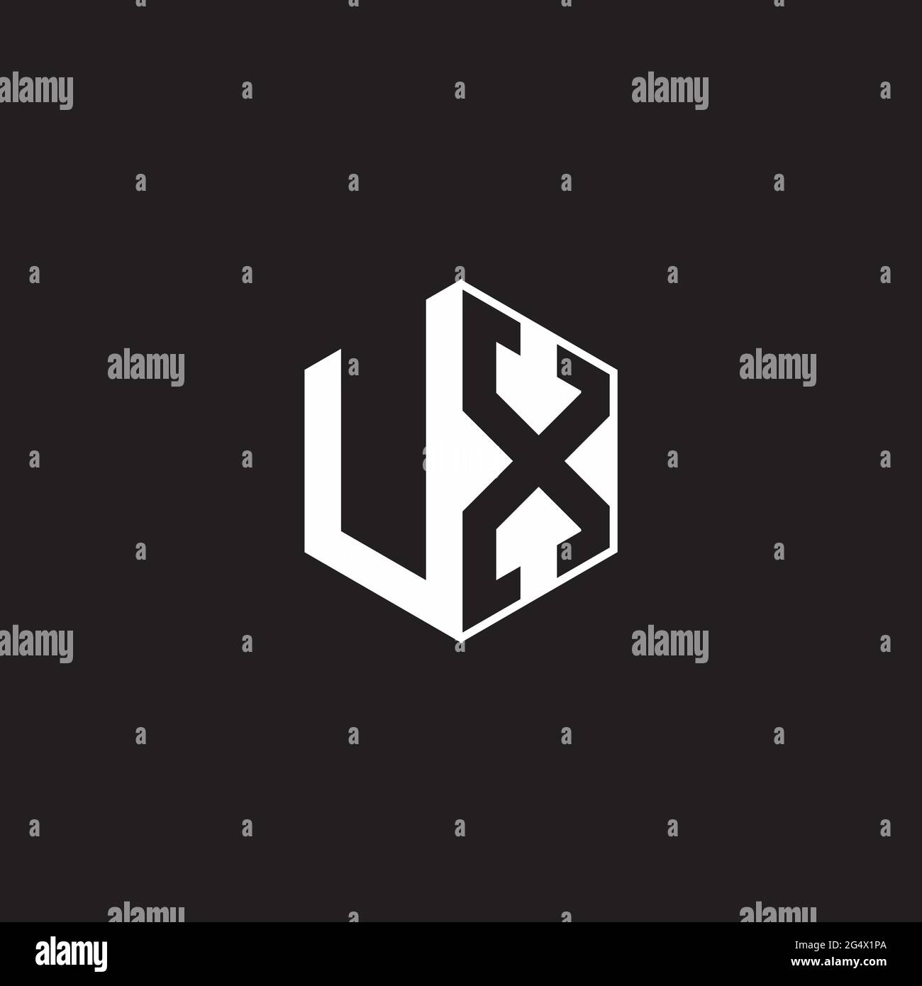 UX U X XU Logo monogram hexagon with black background negative space ...