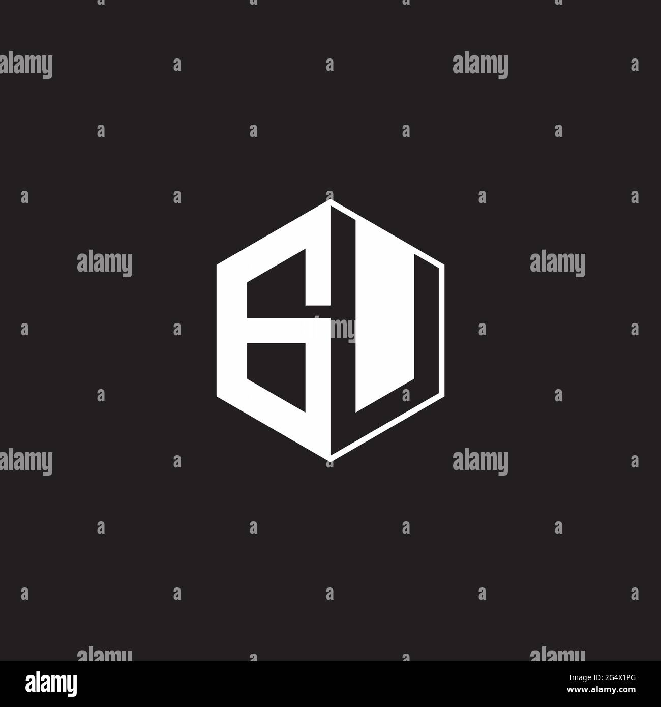 GU G U UG Logo monogram hexagon with black background negative space ...