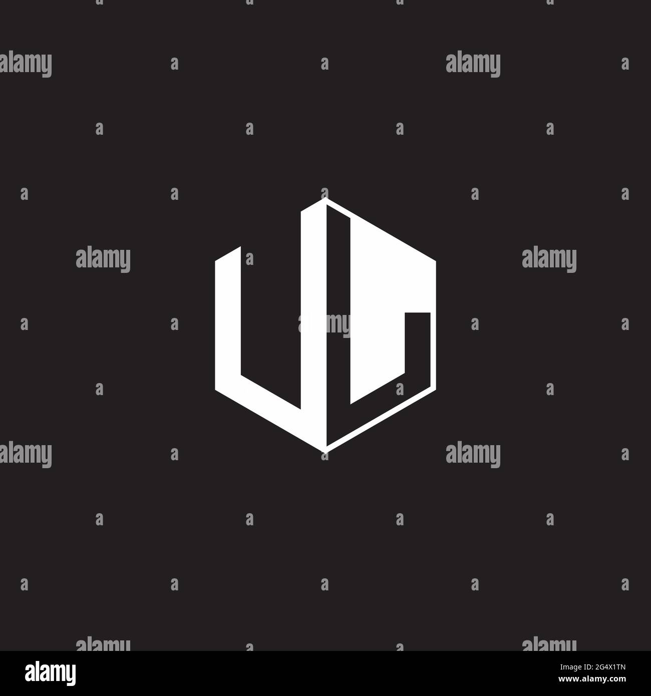 UL U L LU Logo monogram hexagon with black background negative space ...