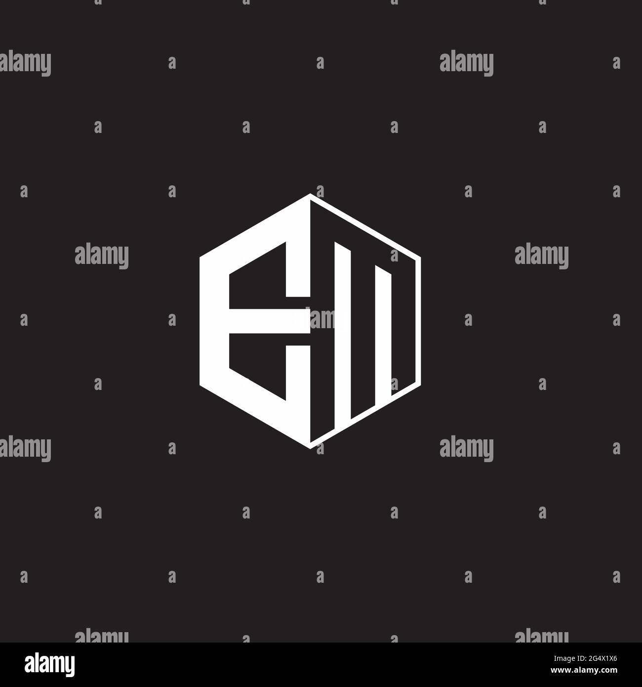 EM E M ME Logo monogram hexagon with black background negative space ...