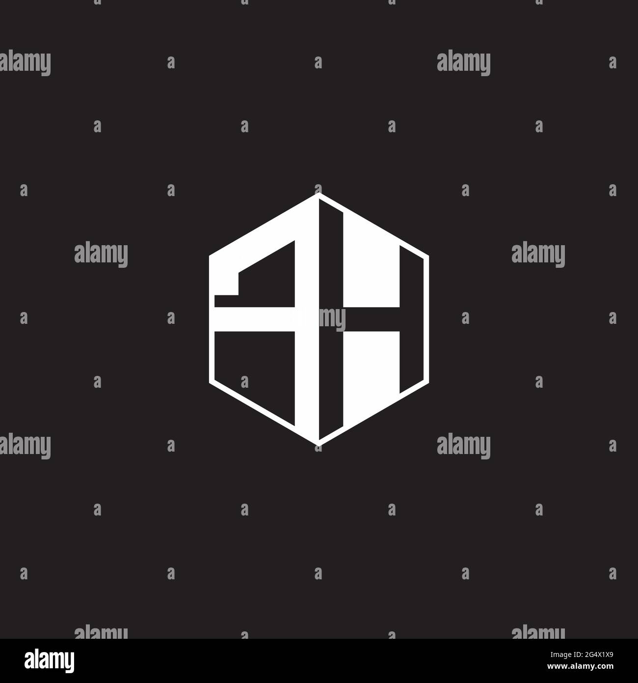 FH F H HF Logo monogram hexagon with black background negative space ...
